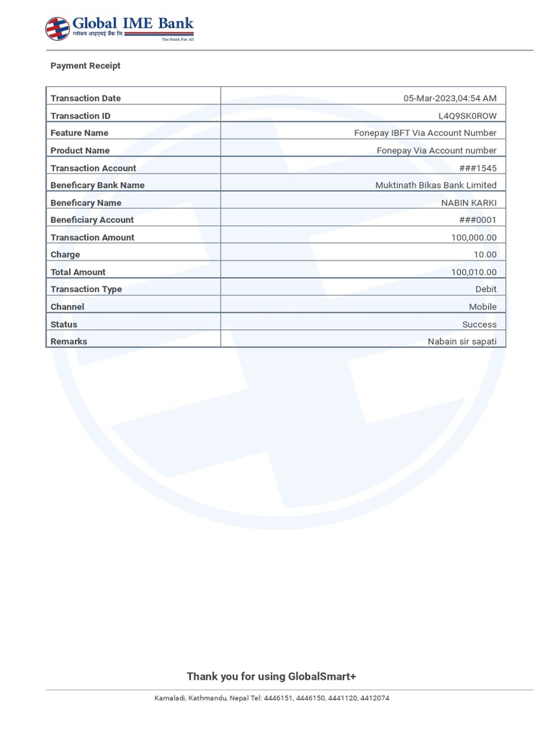 Fonepay IBFT Payment Receipt | PDF