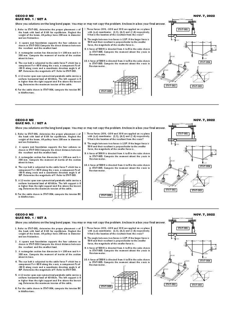 CECC-3 M2 Quiz No. 1 / Set A NOV. 7, 2022 | PDF | Cartesian Coordinate ...