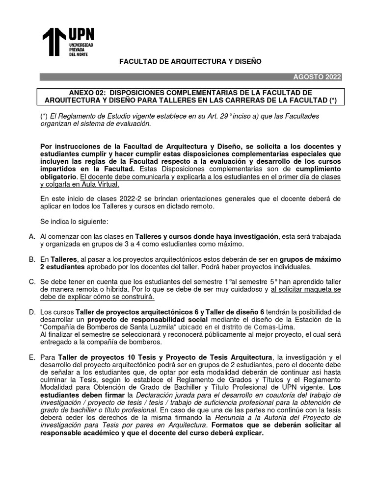 Anexo 02-Disposiciones Complementarias de La FAD 2022-2 | PDF
