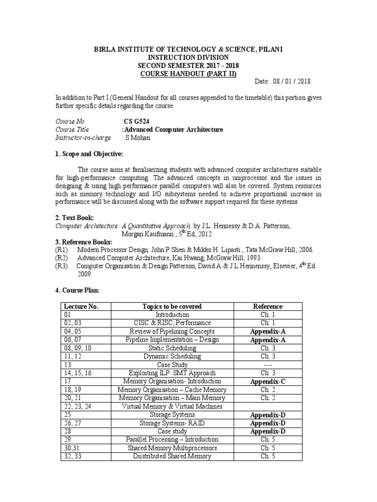 Cs G524 Advanced Computer Architecture1 Pdf Central Processing Unit Parallel Computing 4503