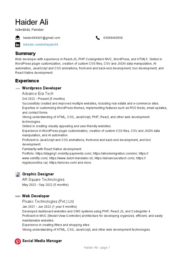 Resume Haider Ali | PDF