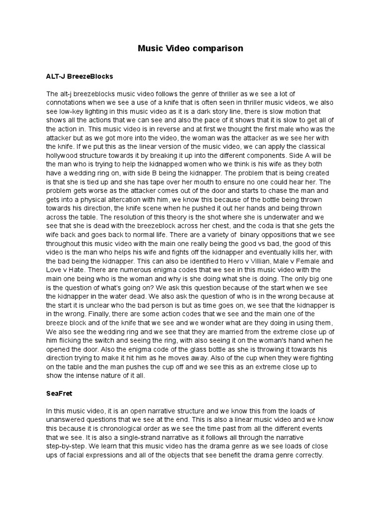 Music Video Comparison | PDF