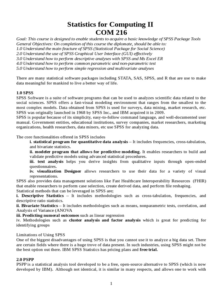 Statistics For Computing Ii Com 216 Pdf Pdf Spss Data Analysis