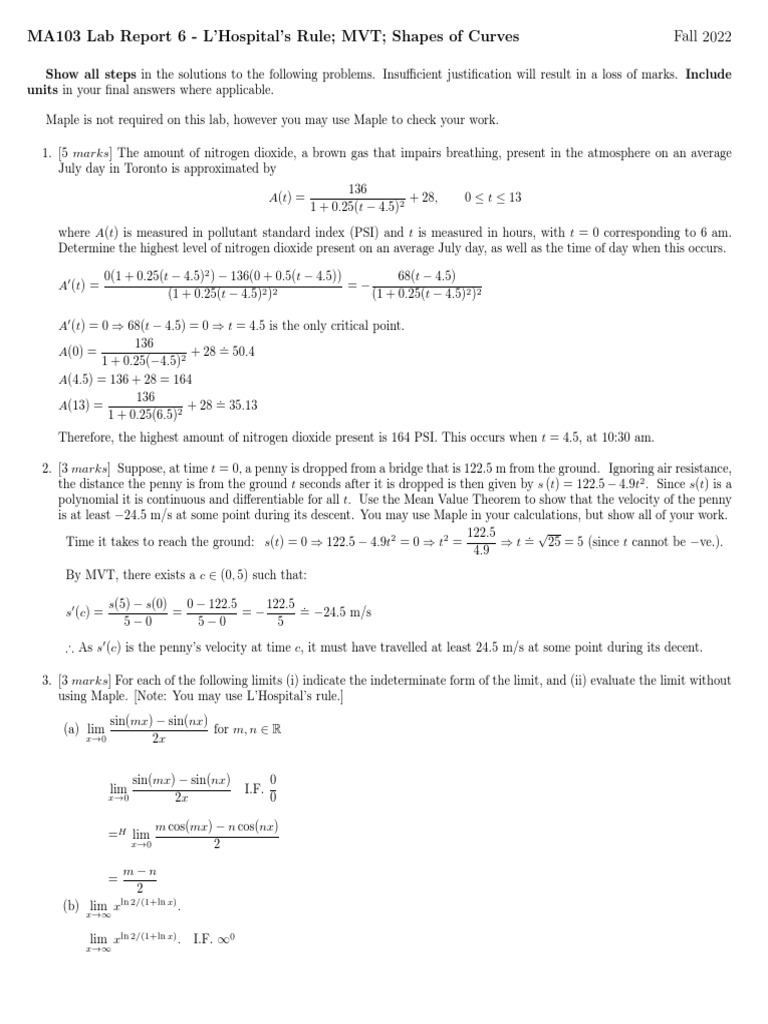 MA103 Lab 6 Solutions | PDF | Mathematical Analysis | Mathematics
