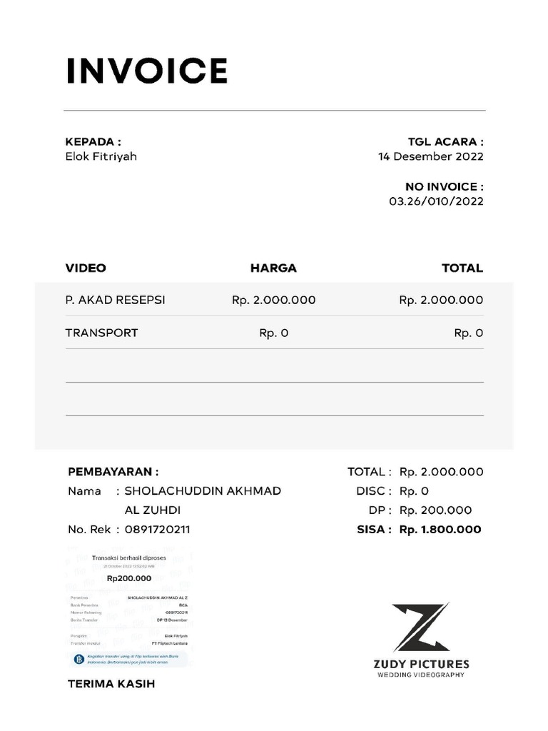 Invoice Zudy Pictures | PDF