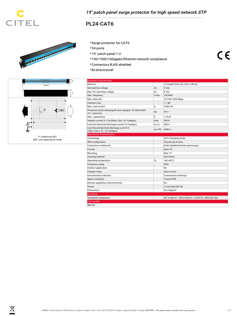 CITEL 2CP Surge Protector for CAT6 | PDF | Electrical Components ...