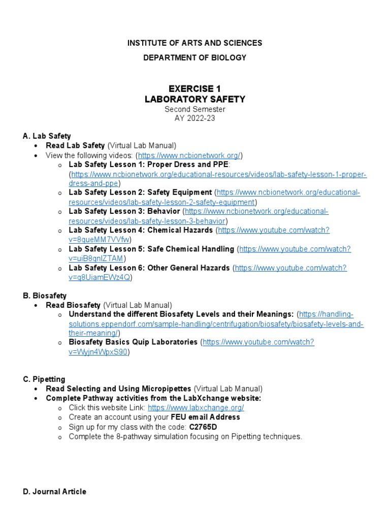 Laboratory Exercise 1 Laboratory Saafety 1 | PDF | Laboratories ...