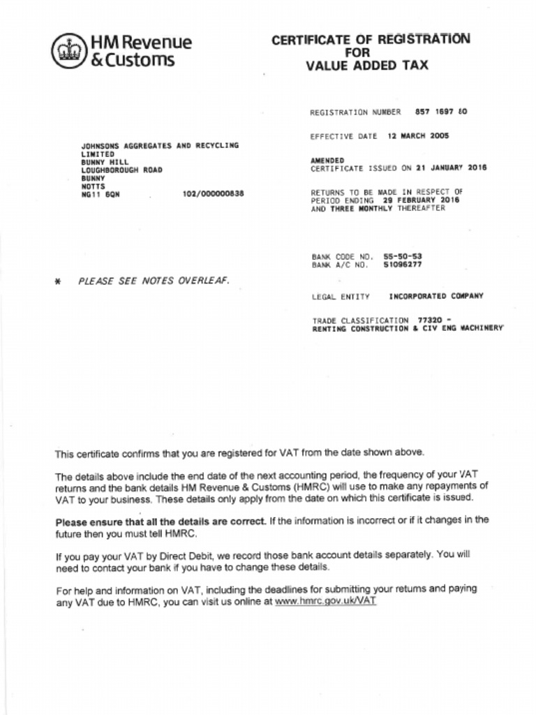 VAT Registration Certificate | PDF