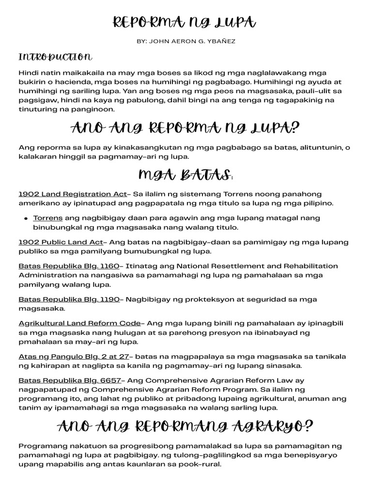 Reporma NG Lupa | PDF