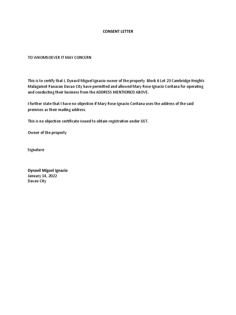 Consent Letter | PDF | Law