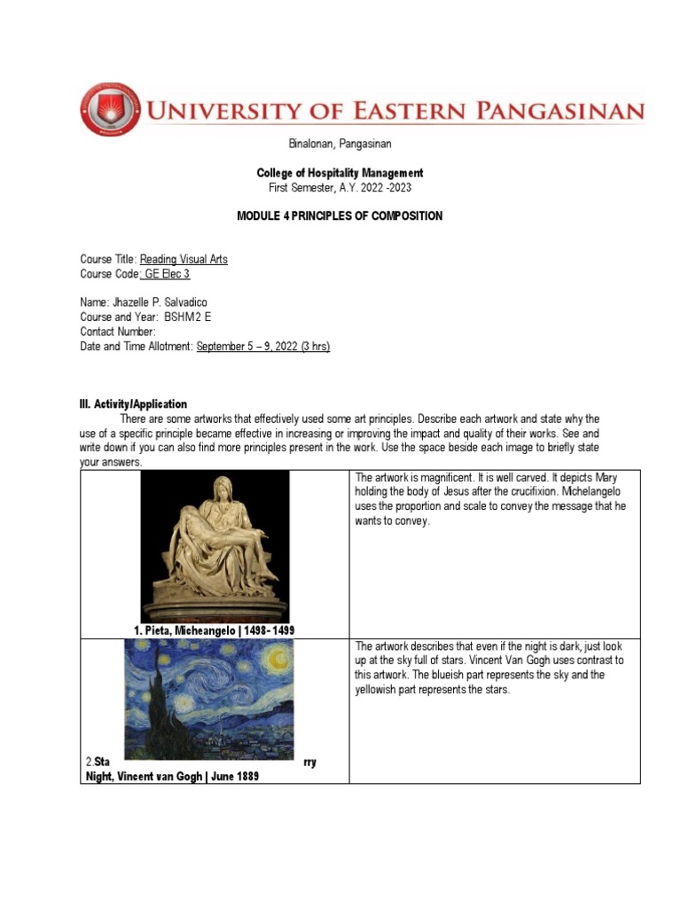 Salvadico Jhazelle P. - Reading Visual Arts - Module 4 | PDF | Composition (Visual Arts ...