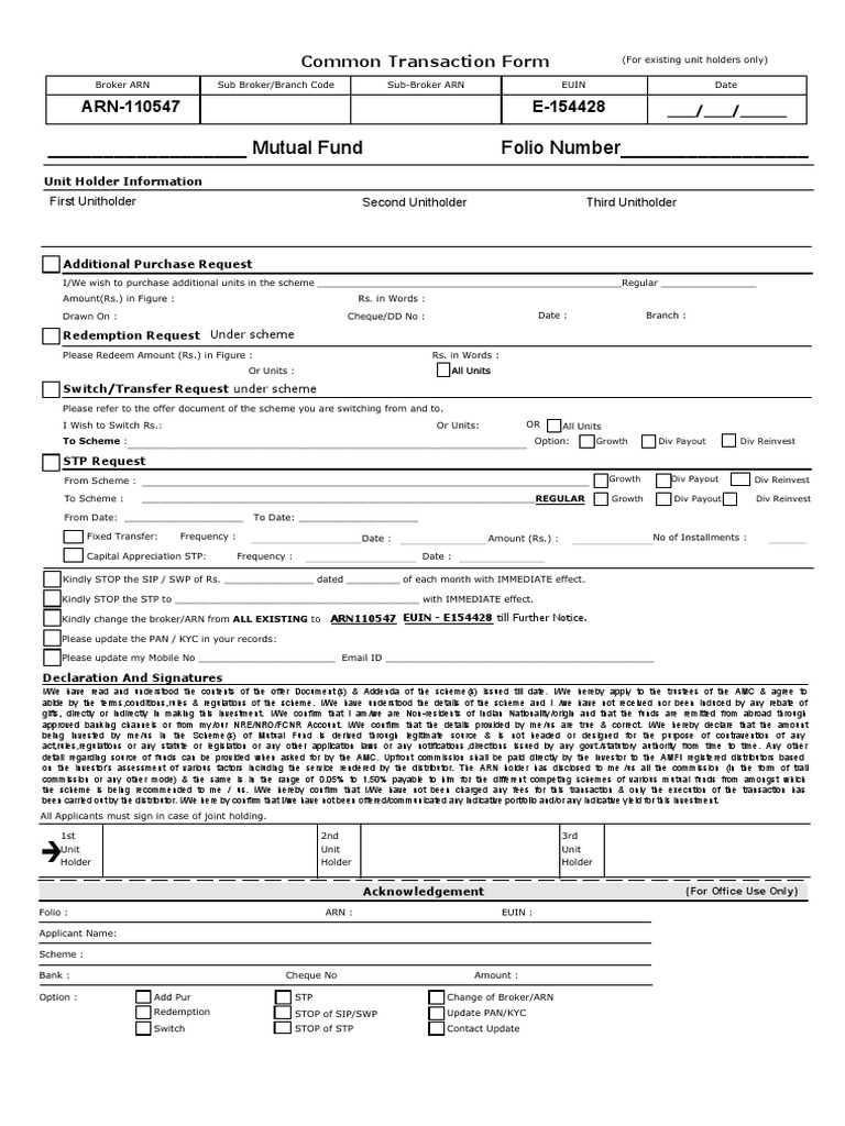 Common Transaction Form for Unit Holders | PDF | Finance & Money Management
