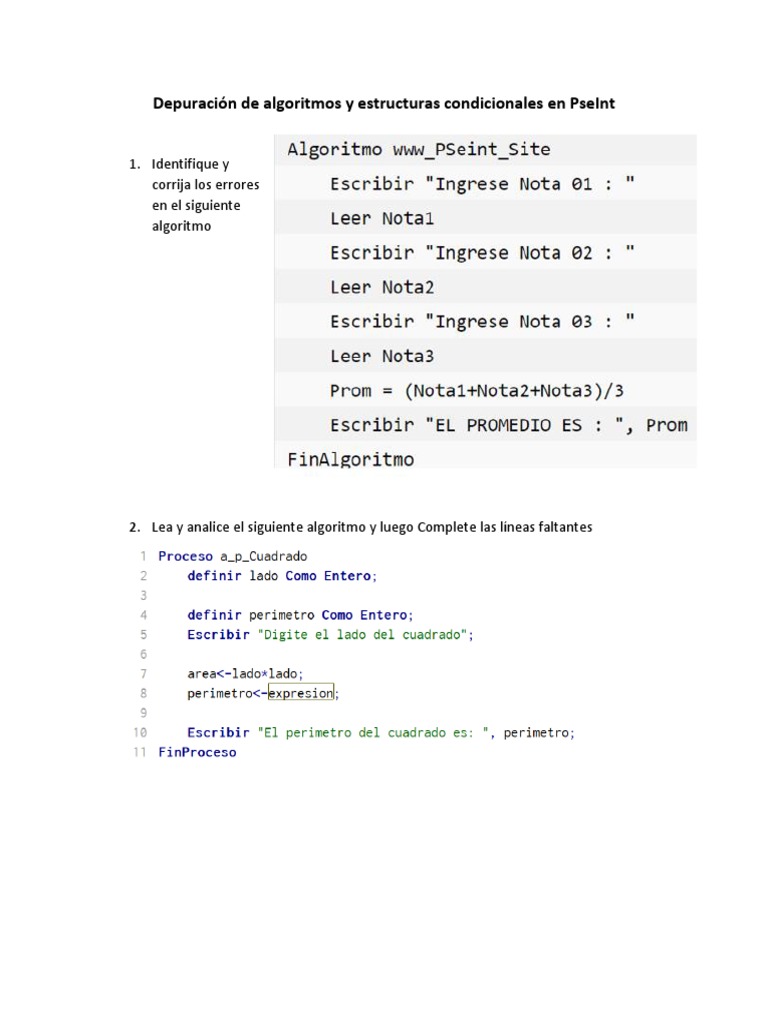 Depuración de Algoritmos y Estructuras Condicionales en PseInt | PDF