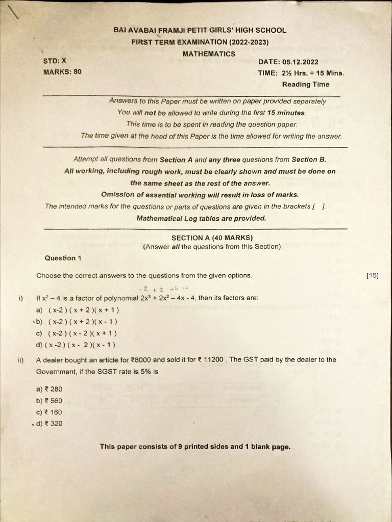 Bai Avabai Framji Petite Math First Prelims | PDF