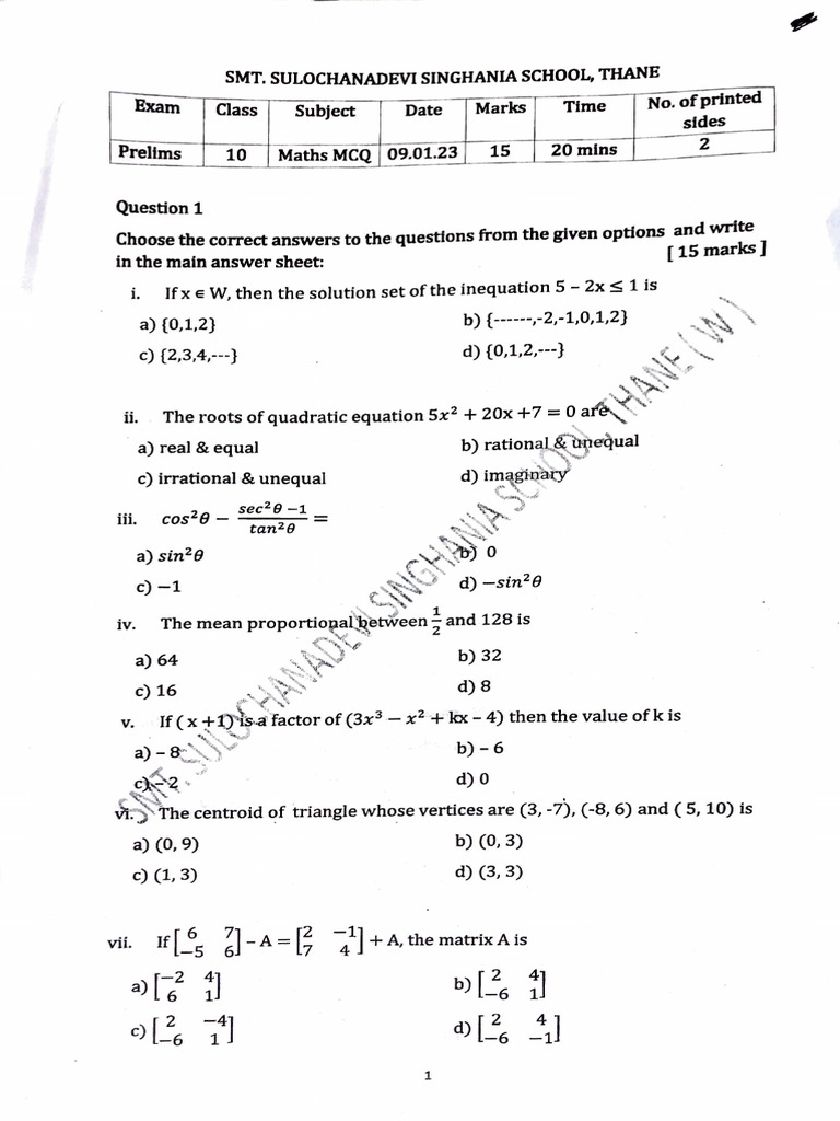Analysis of a Mathematics Test Containing Multiple Choice and ...