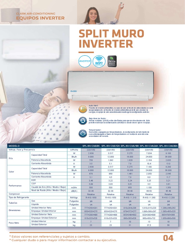 Ficha Tecnica Aire Acondicionado Clark Inverter PDF | PDF | Cantidad | Gases