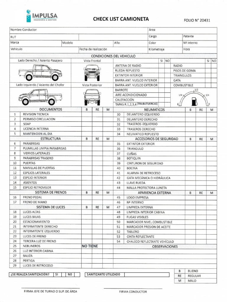 Check List Camioneta PDF | PDF