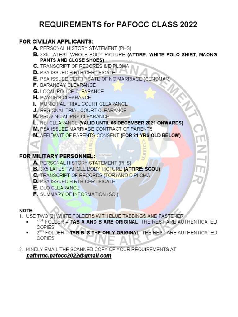 Requirememts For PAFOCC CL-2022 Final | PDF | Politics | Social Science