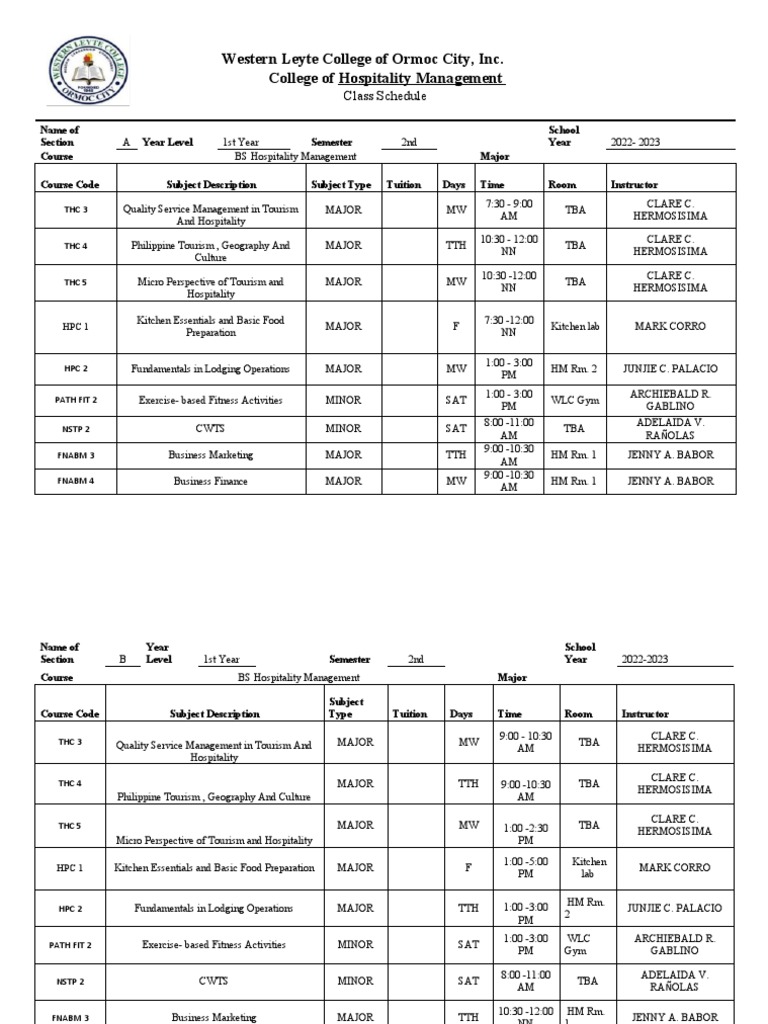 Class Schedule | PDF