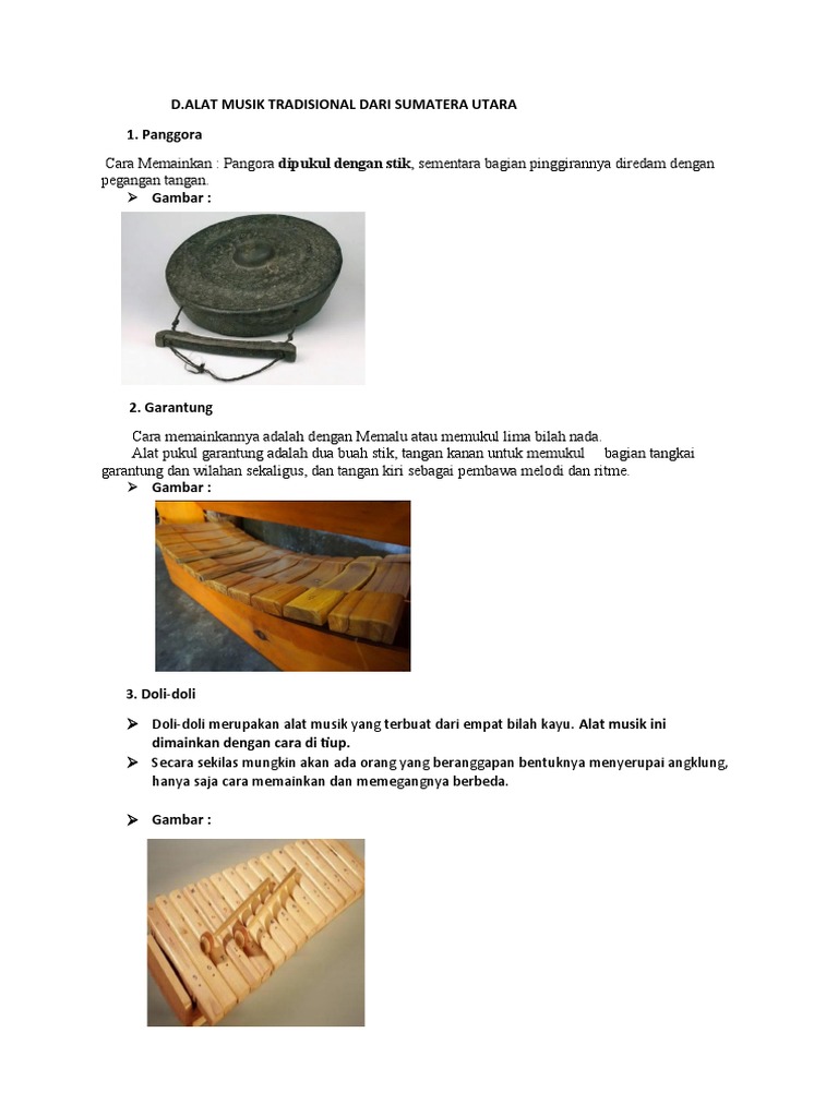 D.Alat Musik Tradisional Dari Sumatera Utara 1. Panggora | PDF