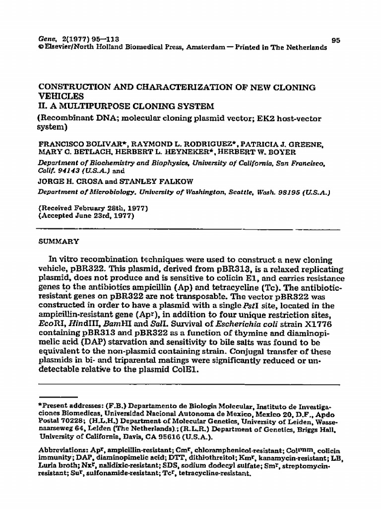 Bolivar1977 pBR322 PDF | PDF | Molecular Cloning | Plasmid