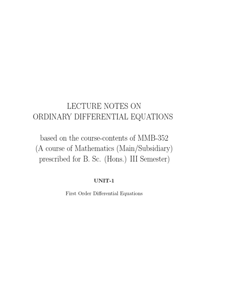 Lecture Notes On Ordinary Differential Equations Pdf Equations