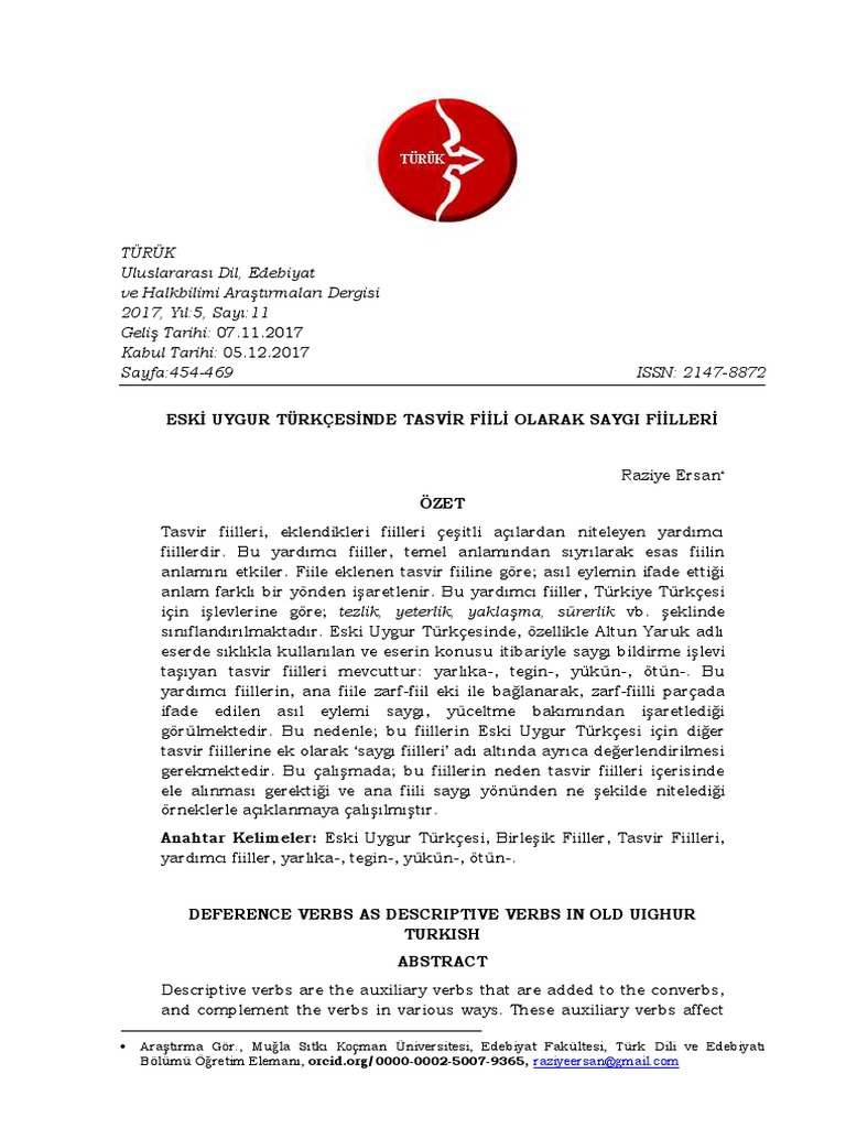 Eski Uygur Turkcesinde Tasvir Fiili Olar | PDF