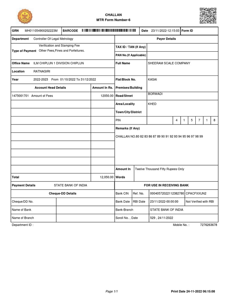 Echallan MH011054900202223 M | PDF | Payments | Economies