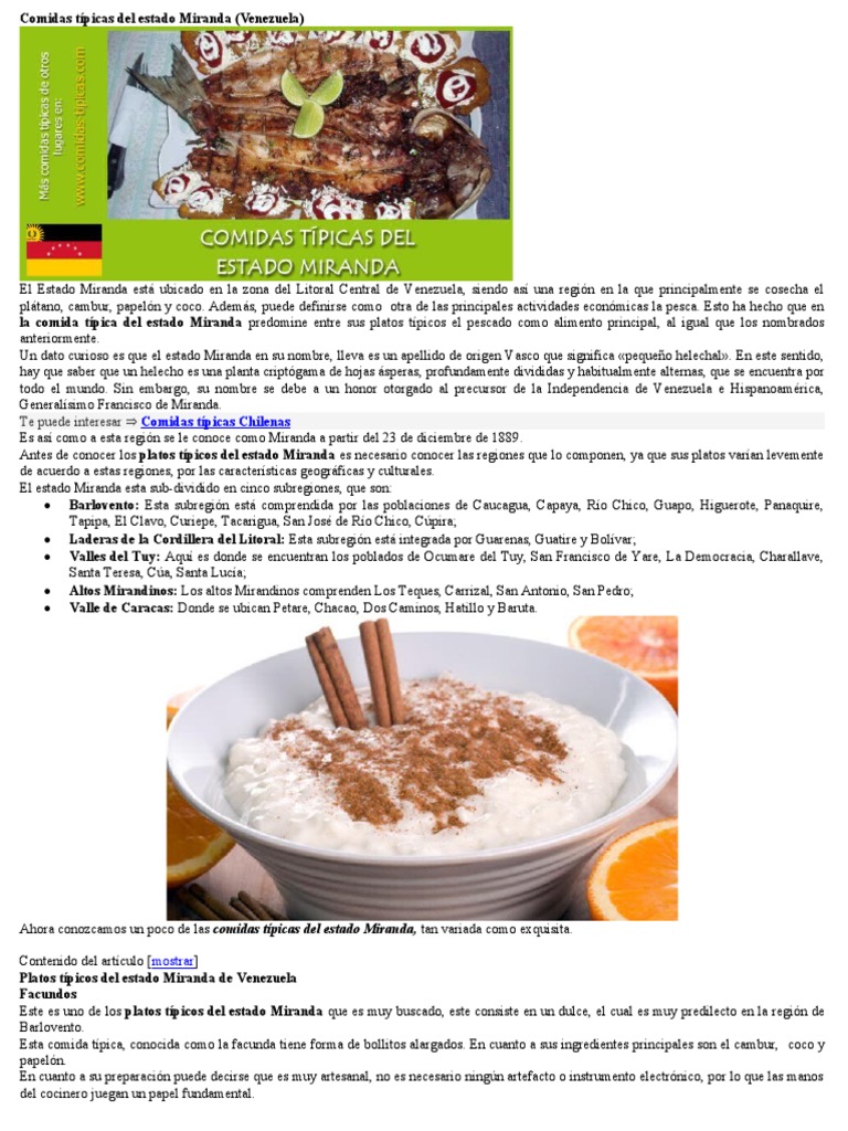 Comidas Típicas Del Estado Miranda | PDF | Postres | Comida y bebida