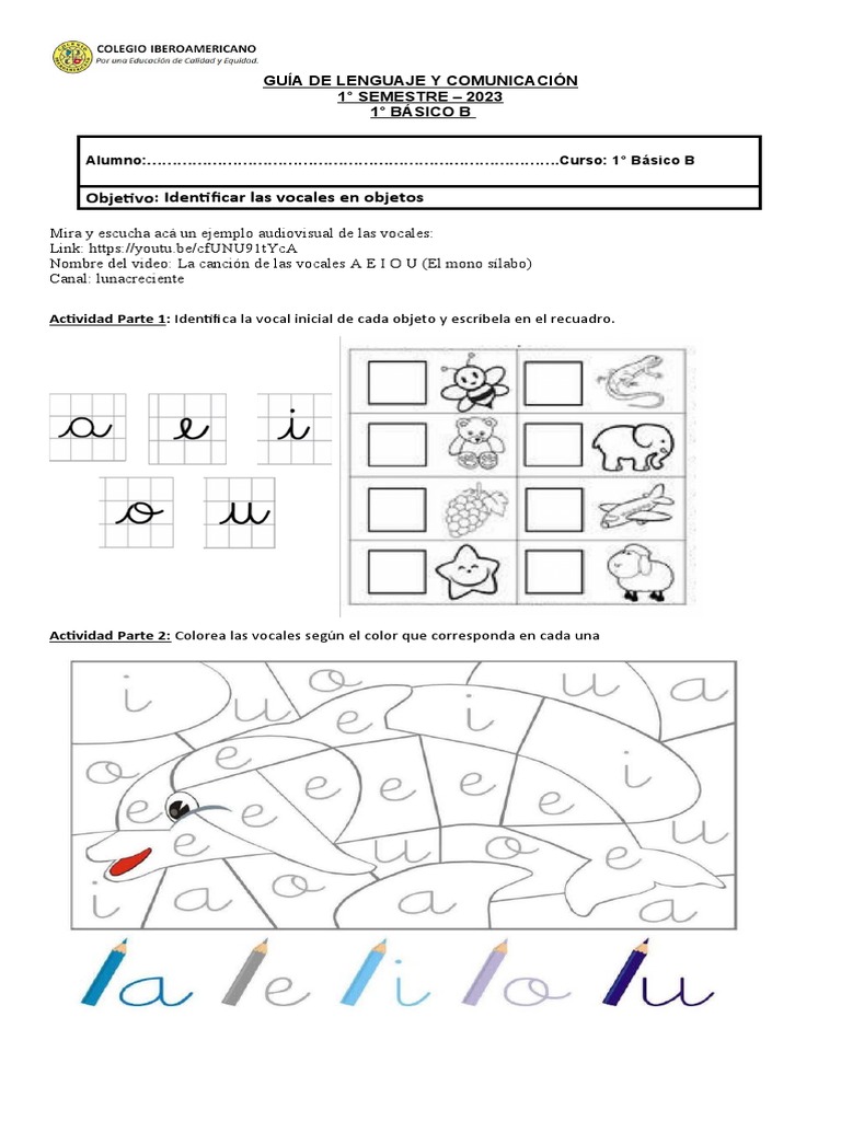 Guía Lenguaje Vocales 1 | PDF