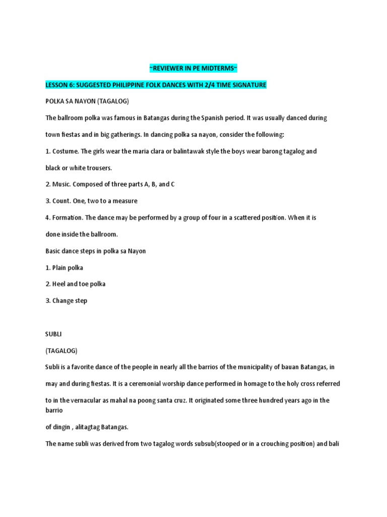 Reviewer in Pe Midterms | PDF | Dances | Blouse