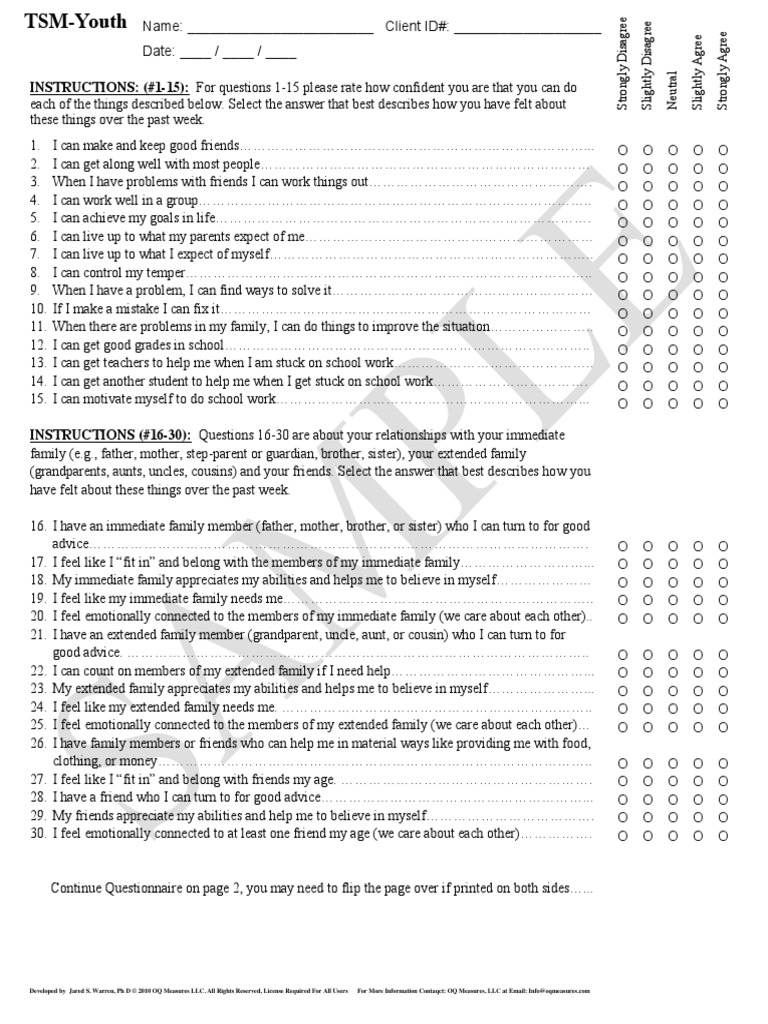 Y OQ TSM Youth PDF | PDF | Interpersonal Relationships | Social ...