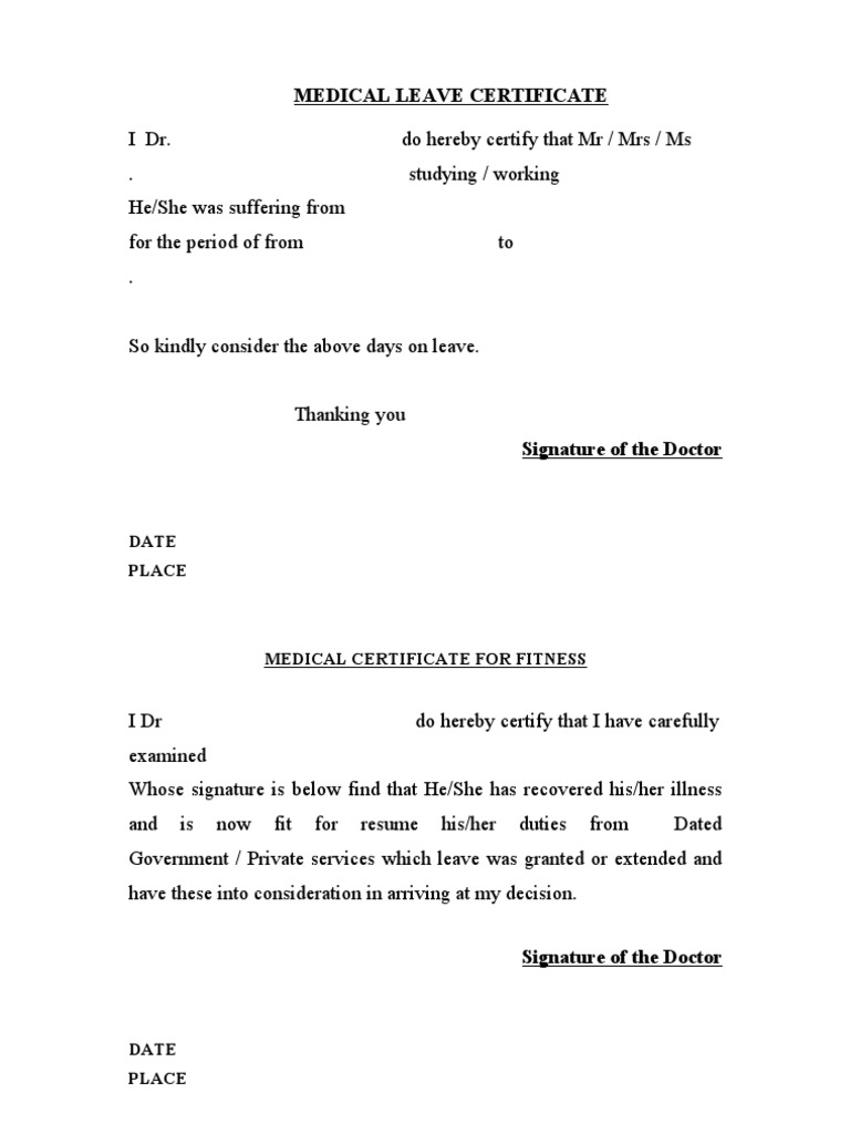 Medical Leave Certificate Template | PDF