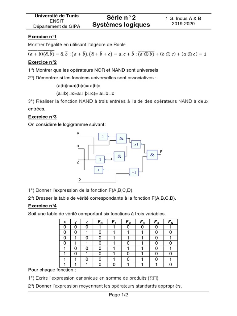 Exercices de Systèmes Logiques ENSIT | PDF | Mathématiques appliqués | Algèbre