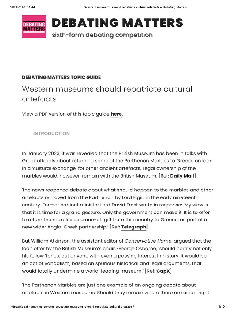 Western Museums Should Repatriate Cultural Artefacts - Debating Matters ...