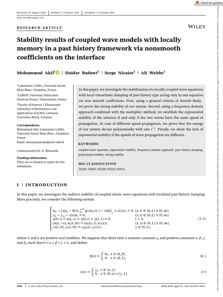 Stability Results of Coupled Wave Models With Locally Memory in A Past History Framework Via ...