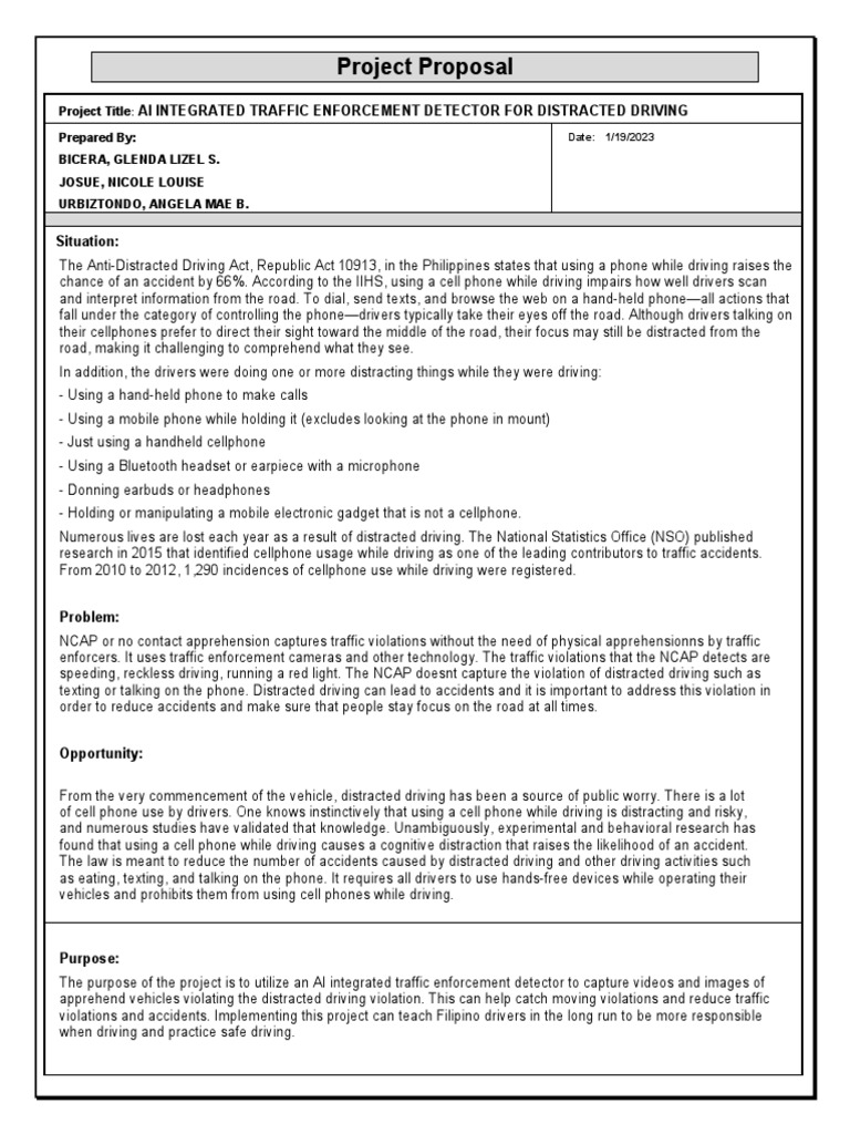 Project Proposal Template | PDF | Mobile Phones | Driving