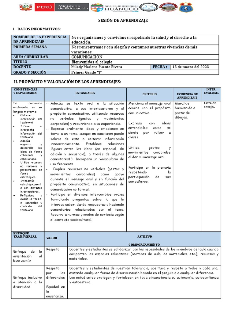 Sesión de Aprendizaje Lunes 13 | PDF | Enseñando | Aprendizaje
