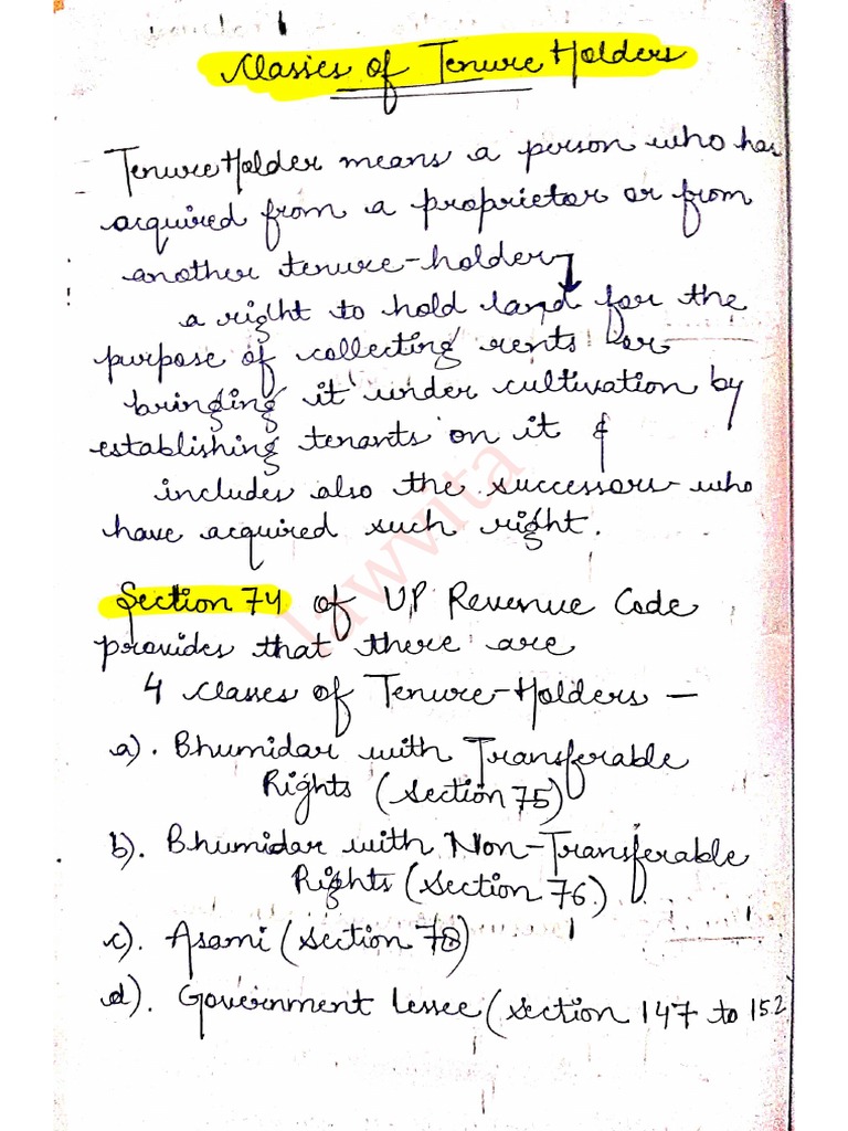 #11classes of Tenure Holders UP REVENUE CODE NOTES@lawvita | PDF