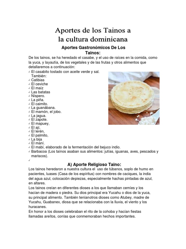 Aporte de Los Taínos A Nuestra Cultura | PDF | Alimentos