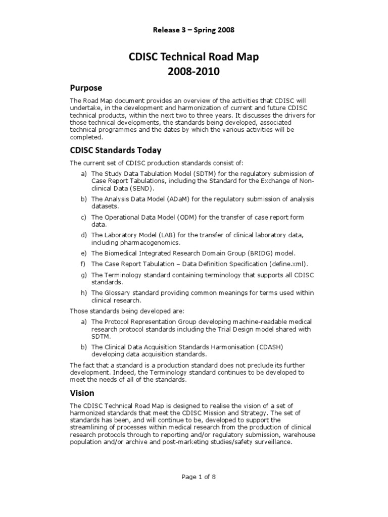 CDISC Technical Road Map 2008-2010: Harmonizing Clinical Research ...