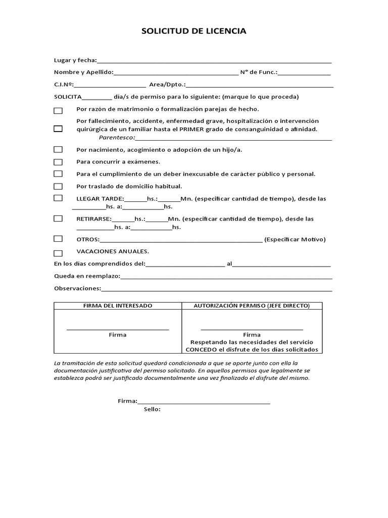 SOLICITUD DE LICENCIA - Imprimir en Tamaño A4 | PDF