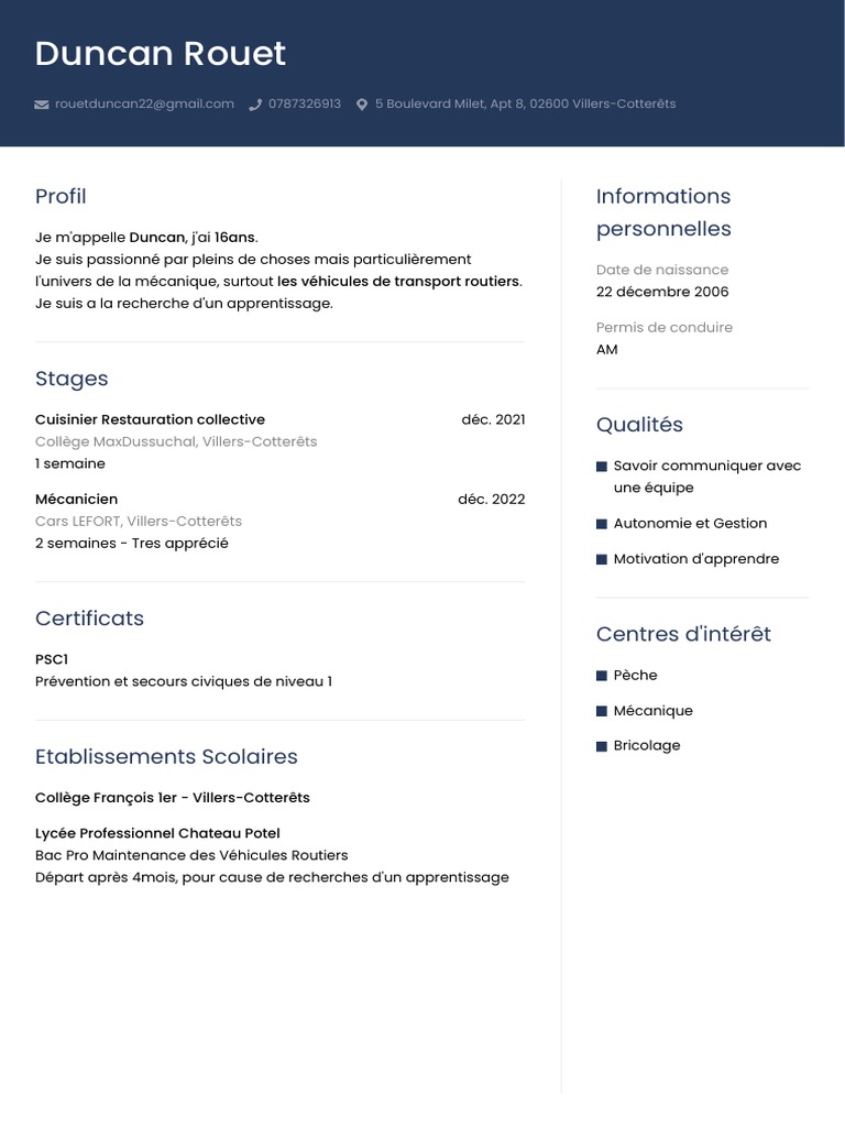 CV de Duncan Rouet PDF | PDF