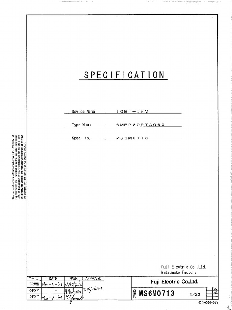 Igbt Ipm 6mbp20rta060 - Fanuc | PDF