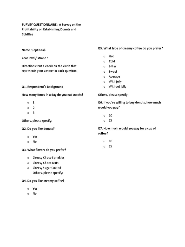 Donut and Coffee Profitability Survey | PDF