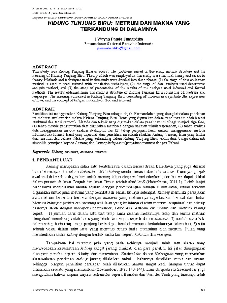 Kidung Tunjung Biru Metrum Dan Makna Yang Terkandu | PDF