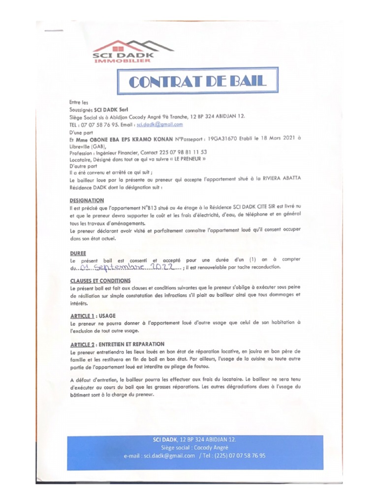 Contrat de Bail PDF | PDF