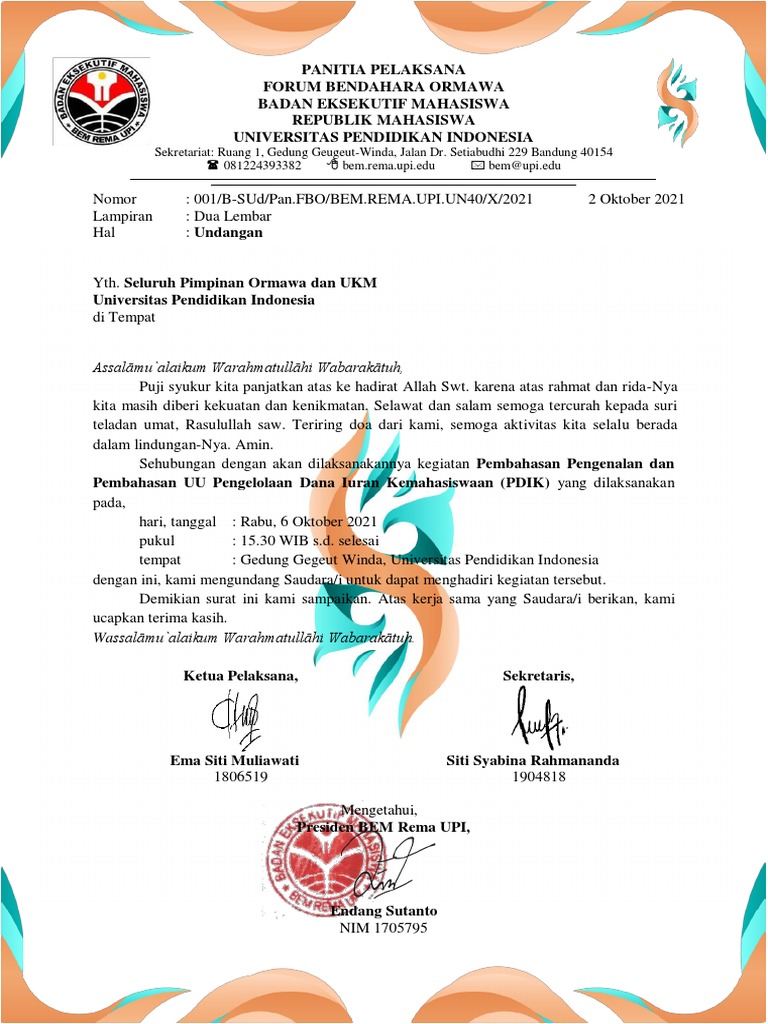 001-B-SUd-Undangan Pimpinan Ormawa Dan UKM UPI | PDF