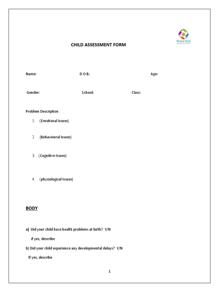 Child Assessment Form | PDF | Family | Sibling
