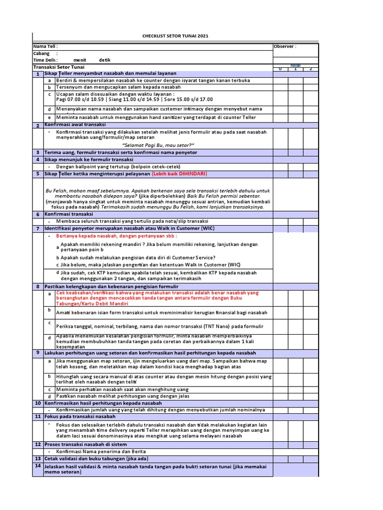 Checklist Roleplay Teller 2021 | PDF